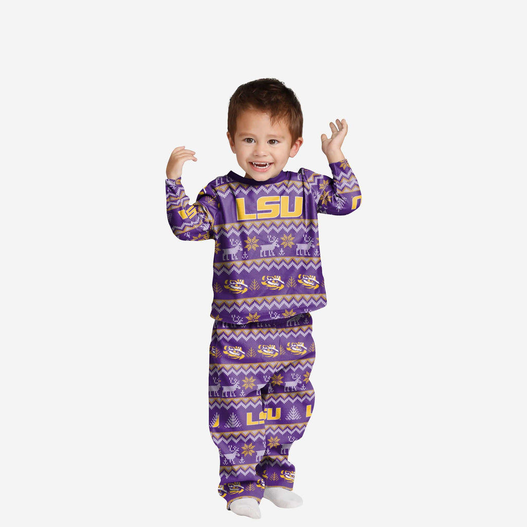 LSU Tigers Toddler Ugly Pattern Family Holiday Pajamas FOCO