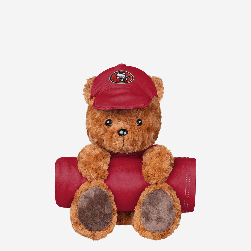 San Francisco 49ers Throw Blanket With Plush Bear FOCO
