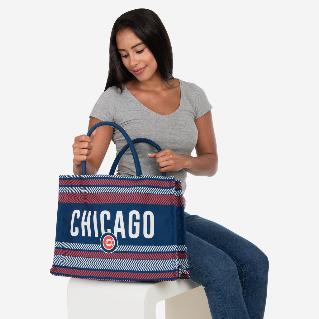 Chicago Cubs Stitch Pattern Canvas Tote Bag FOCO