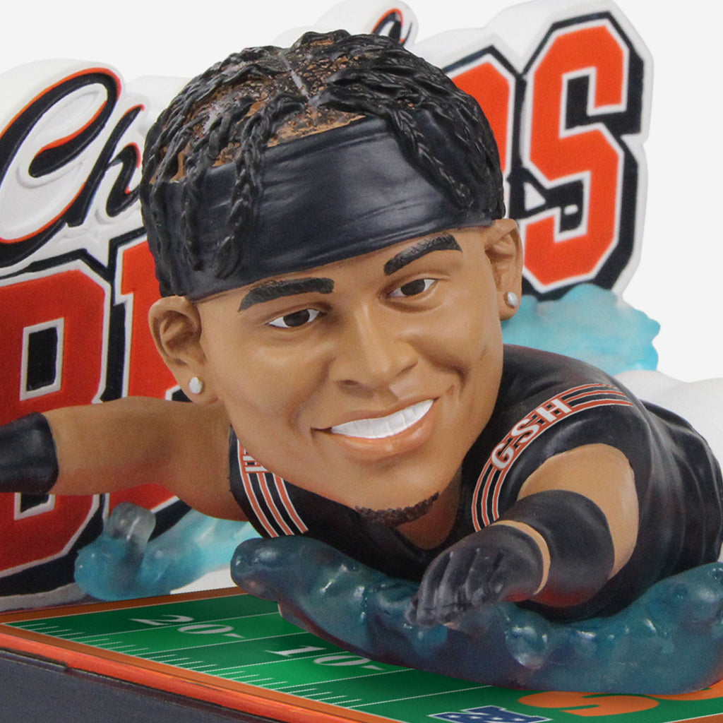 Justin Fields Chicago Bears Sliding In The Rain Victory Celebration Bo FOCO