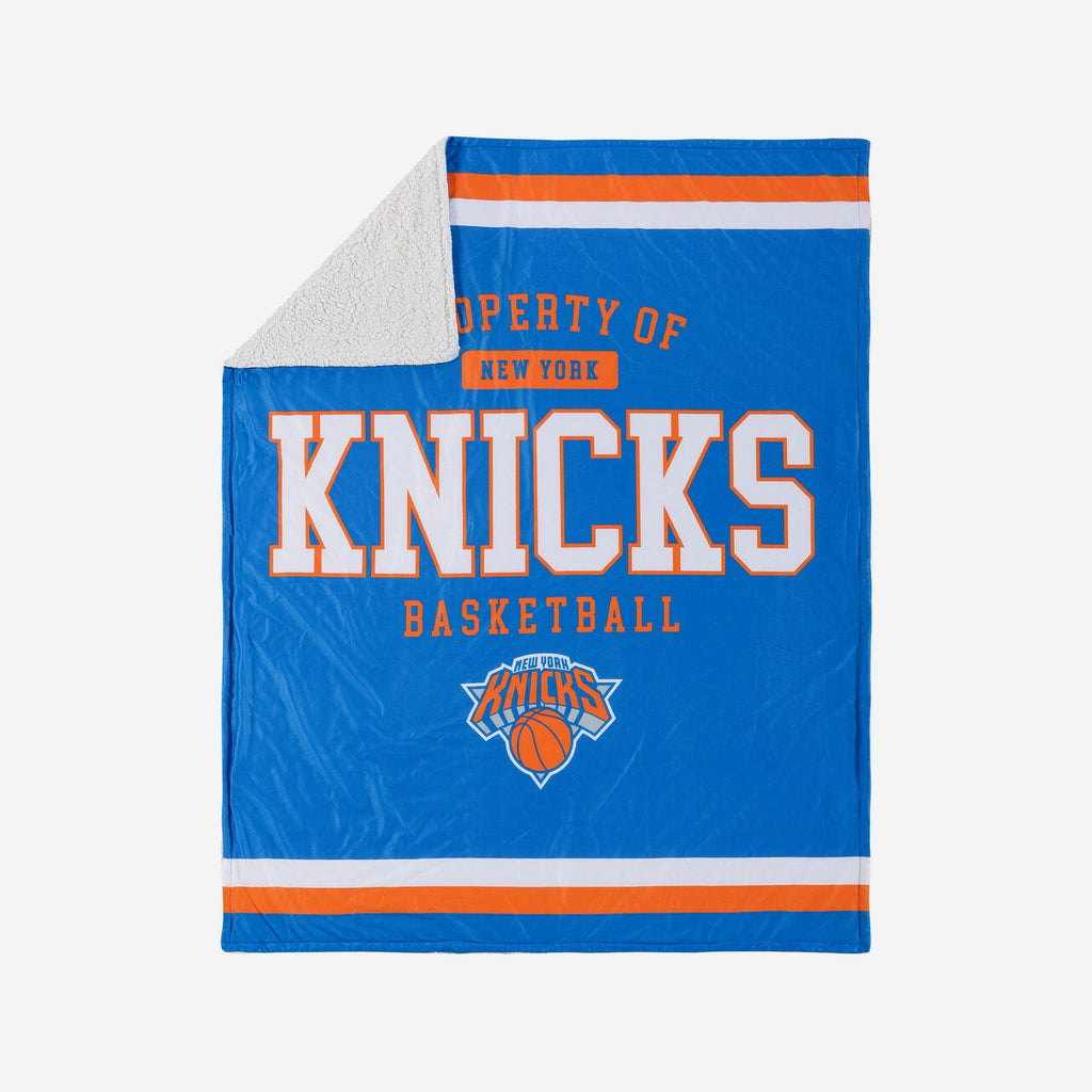 New York Knicks Team Property Sherpa Plush Throw Blanket FOCO