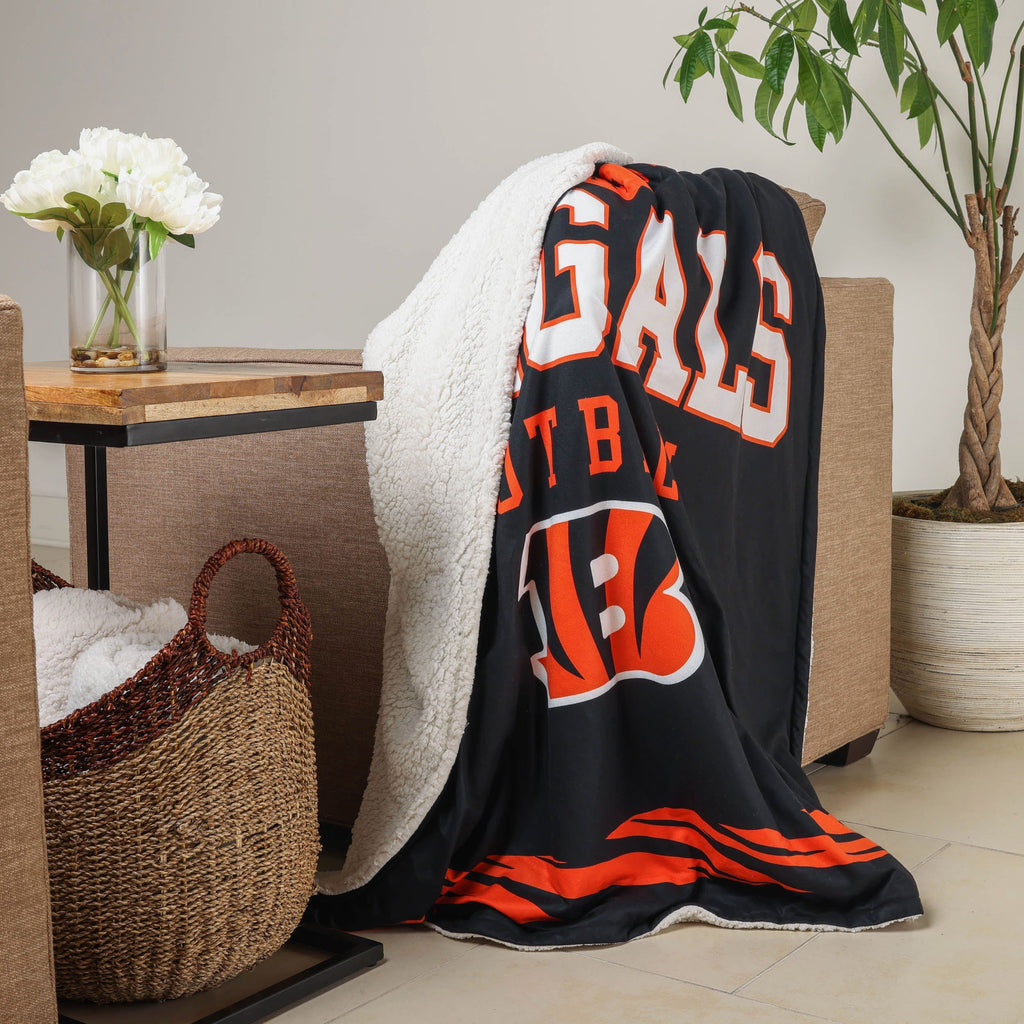 Cincinnati Bengals Team Property Sherpa Plush Throw Blanket FOCO