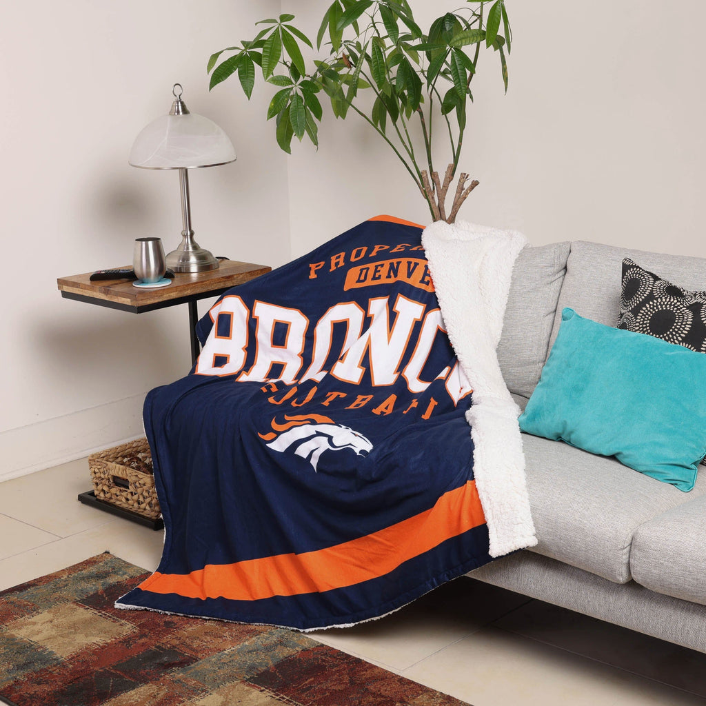 Denver Broncos Team Property Sherpa Plush Throw Blanket FOCO