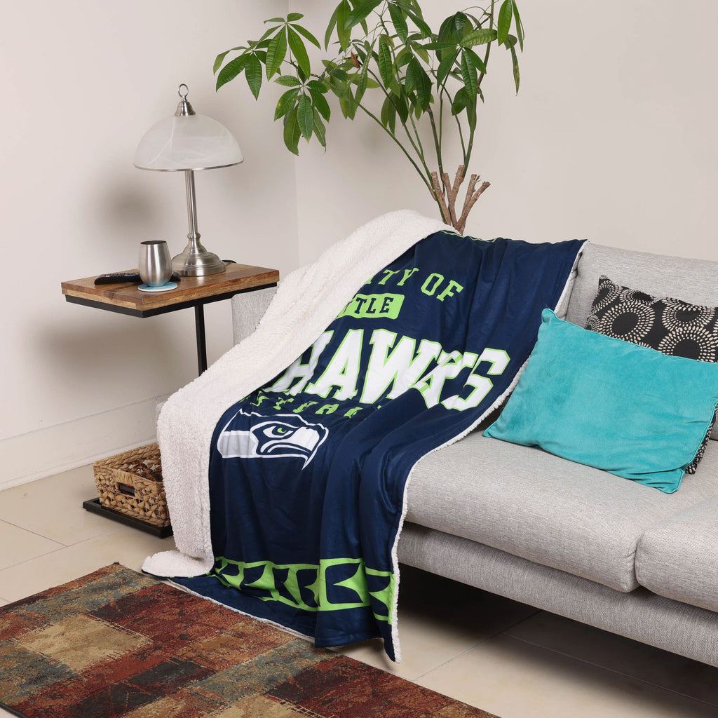Seattle Seahawks Team Property Sherpa Plush Throw Blanket FOCO