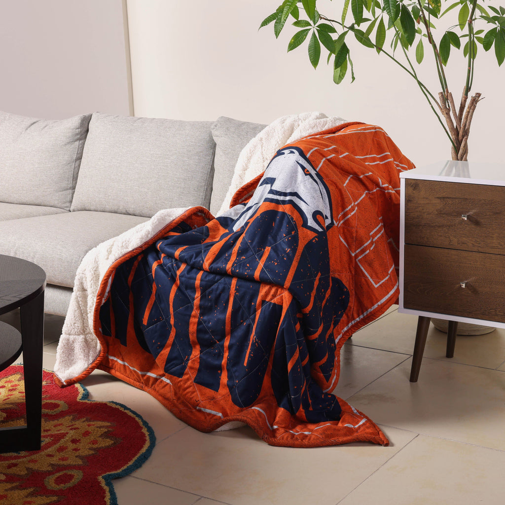 Denver Broncos Big Game Sherpa Lined Throw Blanket FOCO