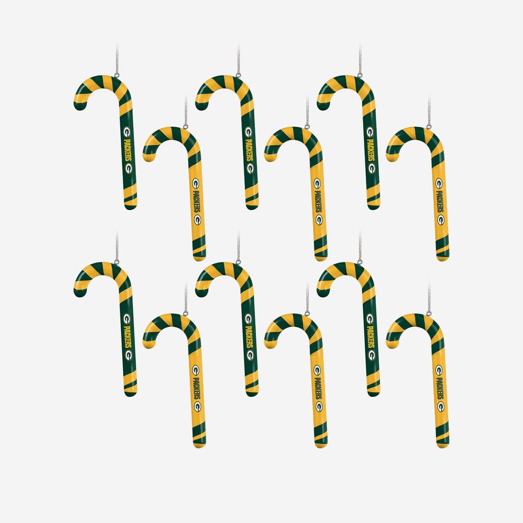 Green Bay Packers 12 Pack Candy Cane Ornament Set FOCO