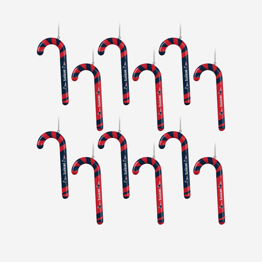 New England Patriots 12 Pack Candy Cane Ornament Set FOCO