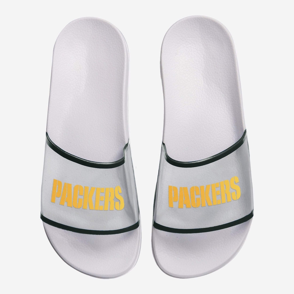 Green Bay Packers Womens Clear Wordmark Slide Sandals FOCO