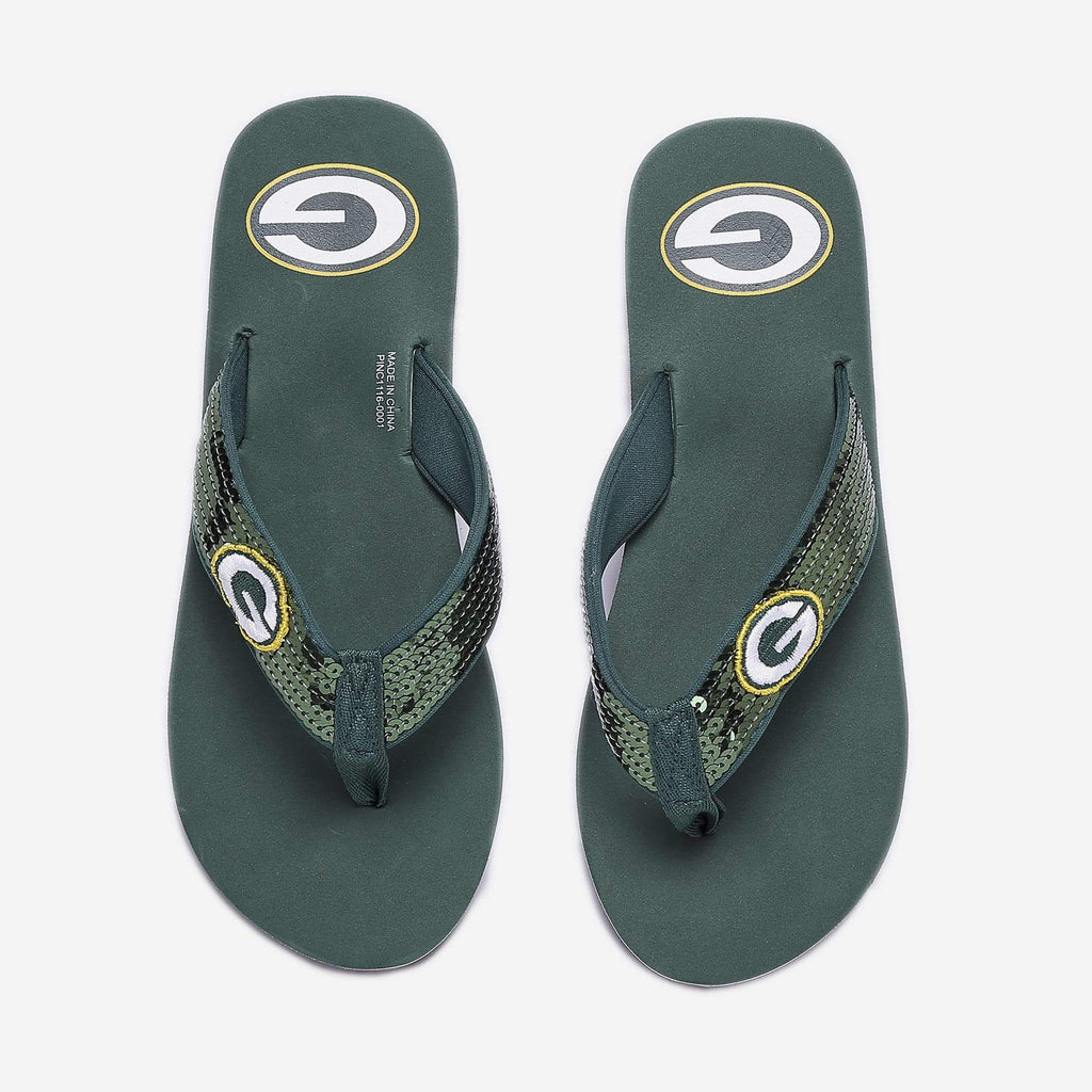 Green Bay Packers Womens Sequin Flip Flop FOCO