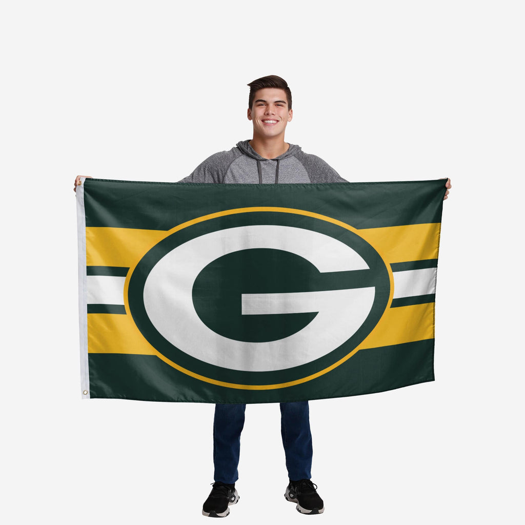 Green Bay Packers Big Logo Team Stripe Horizontal Flag FOCO