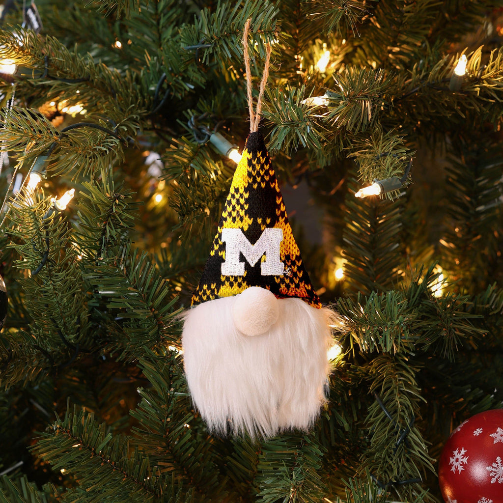 Michigan Wolverines Plaid Hat Plush Gnome Ornament FOCO