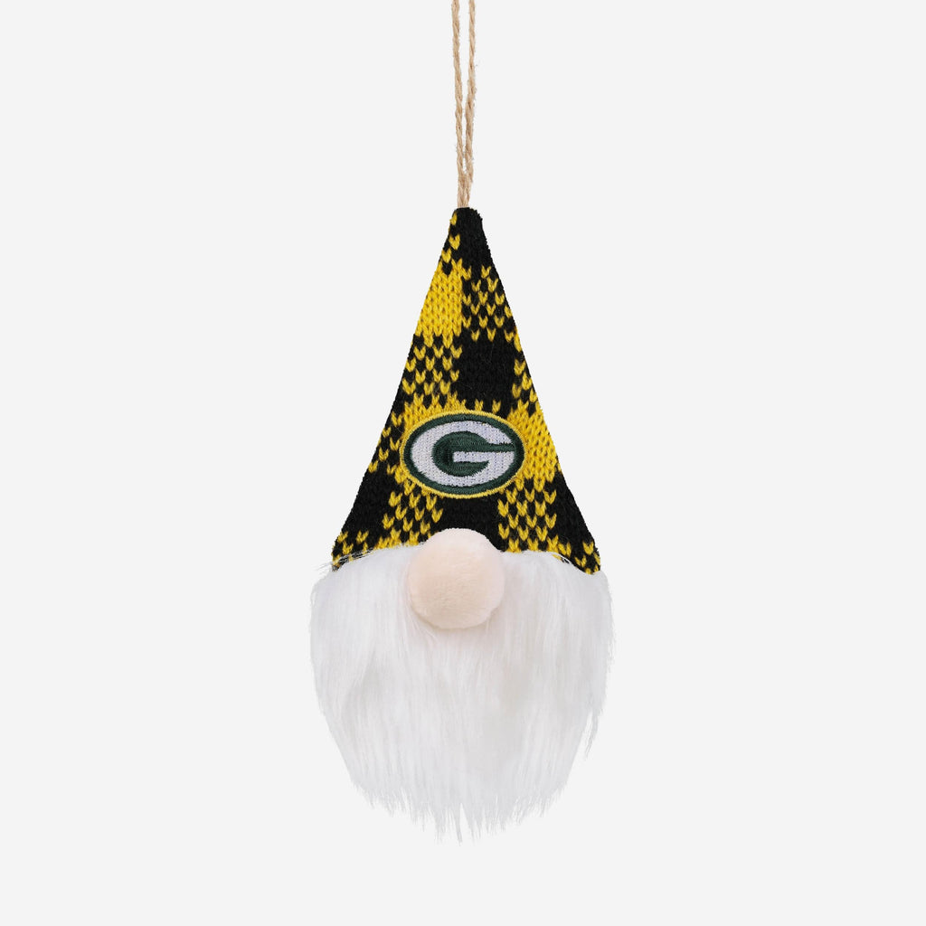 Green Bay Packers Plaid Hat Plush Gnome Ornament FOCO