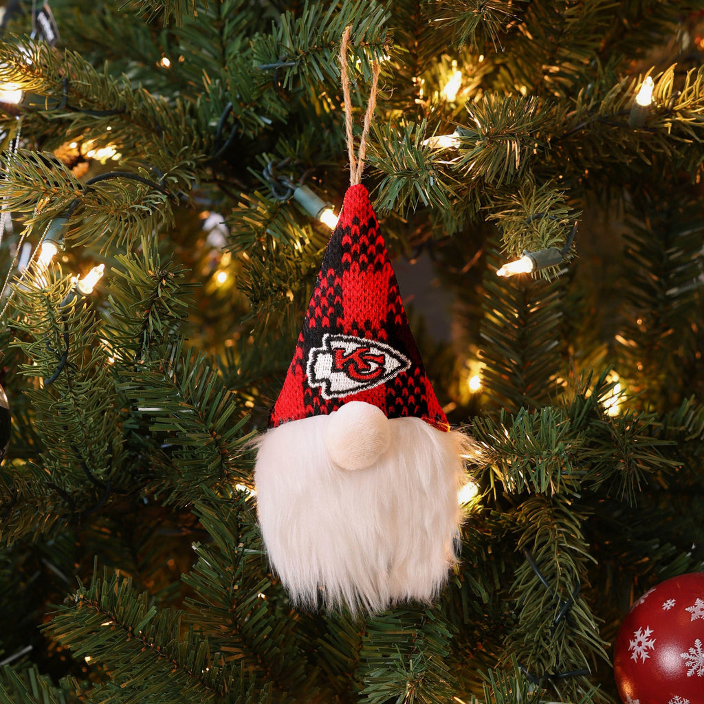 Kansas City Chiefs Plaid Hat Plush Gnome Ornament FOCO