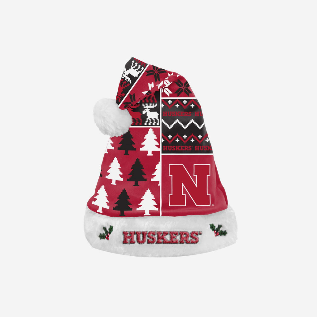 Nebraska Cornhuskers Busy Block Family Holiday Santa Hat FOCO