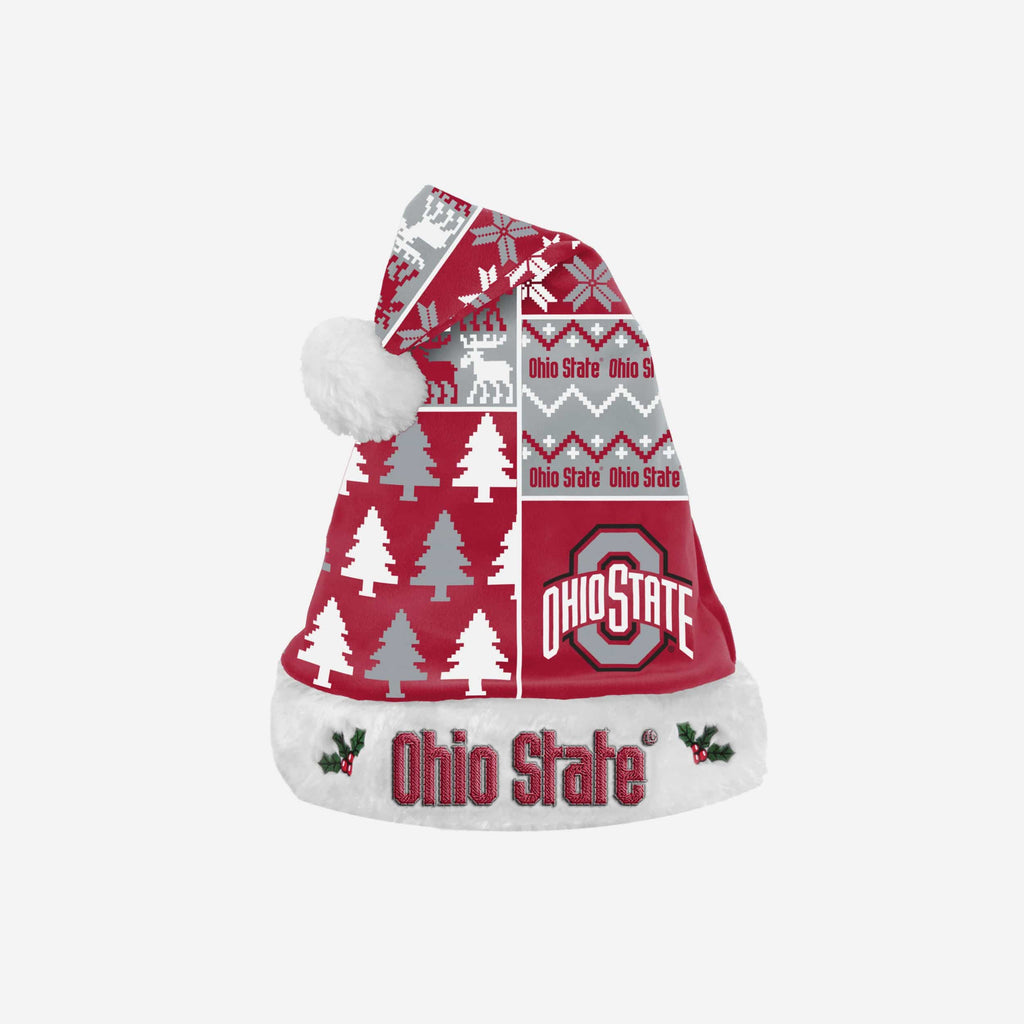 Ohio State Buckeyes Busy Block Family Holiday Santa Hat FOCO