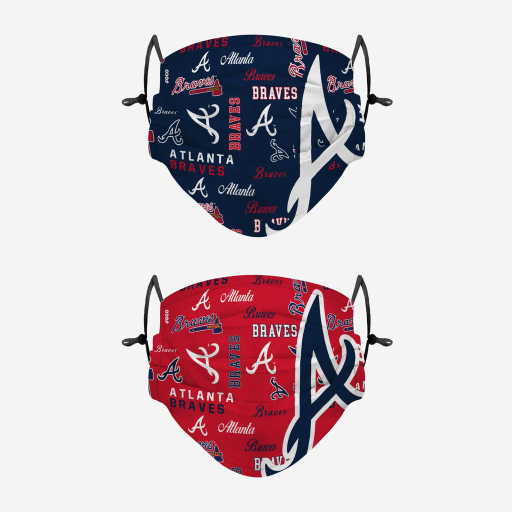 Atlanta Braves Logo Rush Adjustable 2 Pack Face Cover FOCO
