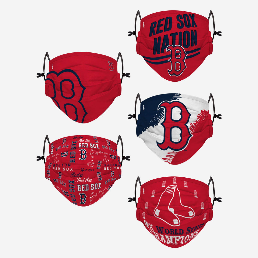 Boston Red Sox Youth Rising Stars Adjustable 5 Pack Face Cover FOCO