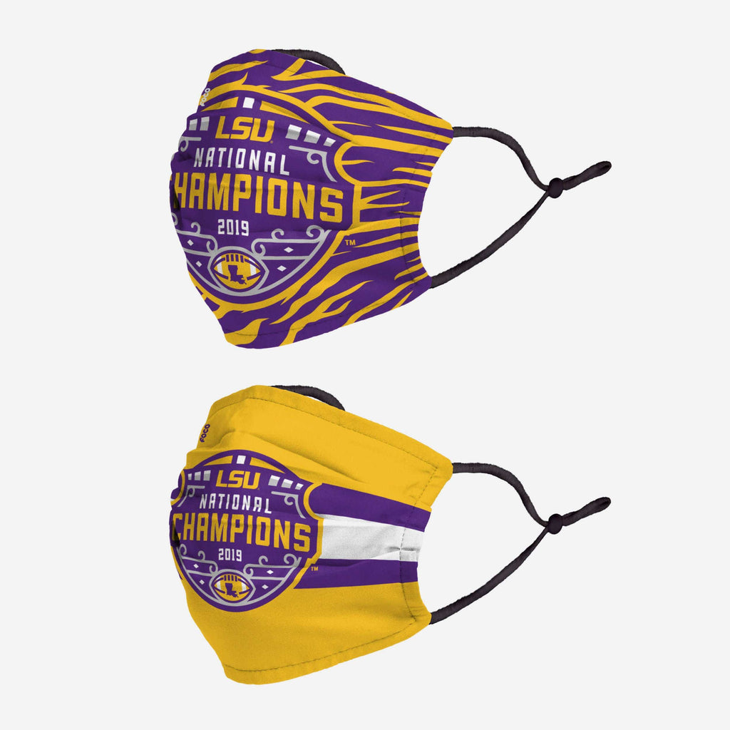 LSU Tigers 2019 Football National Champions Adjustable 2 Pack Face Cov FOCO