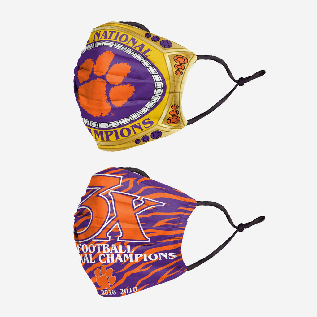 Clemson Tigers Thematic Champions Adjustable 2 Pack Face Cover FOCO
