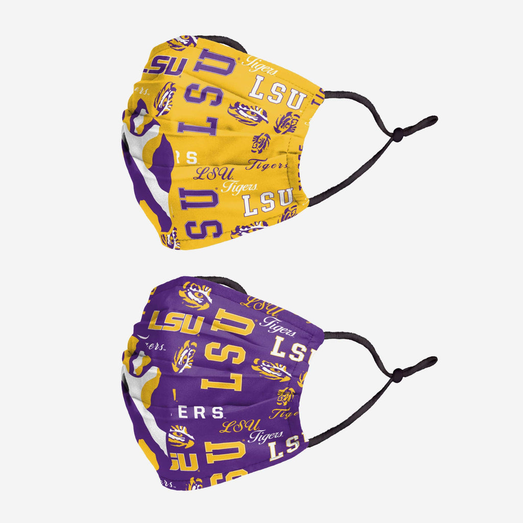 LSU Tigers Logo Rush Adjustable 2 Pack Face Cover FOCO