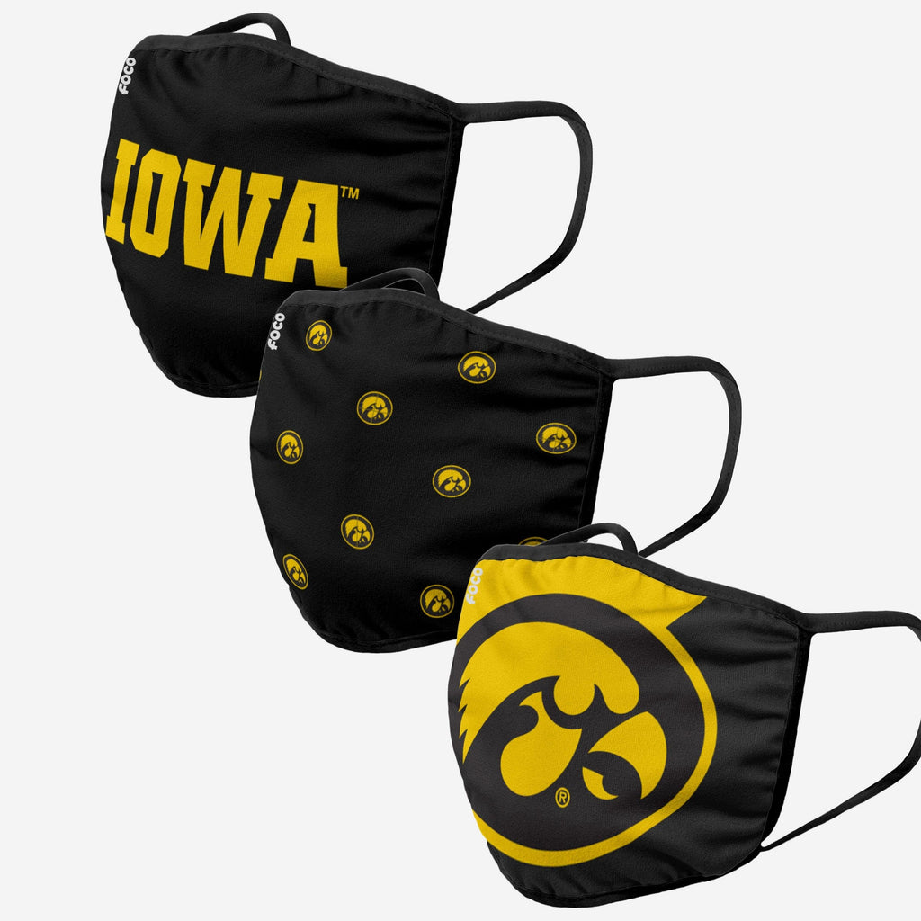 Iowa Hawkeyes 3 Pack Face Cover FOCO