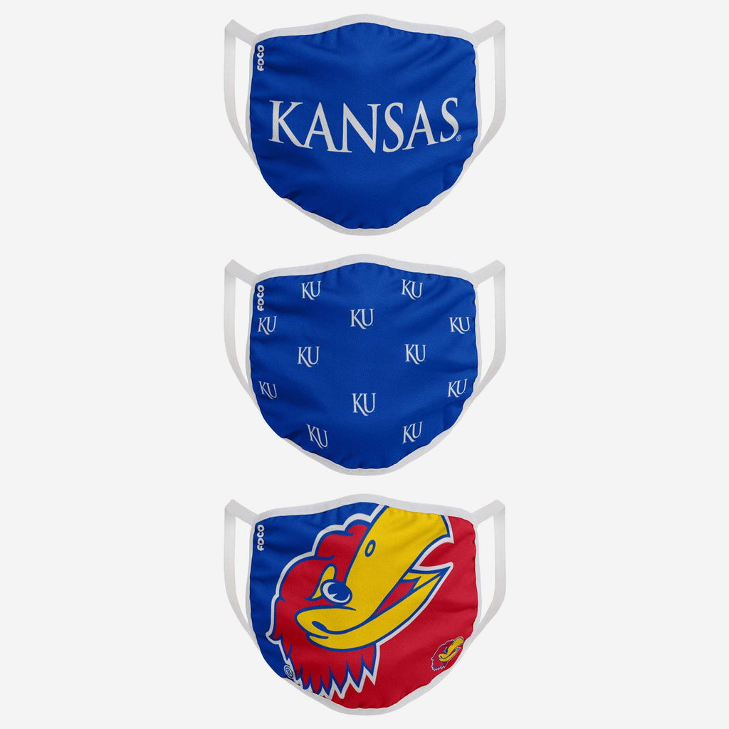Kansas Jayhawks 3 Pack Face Cover FOCO