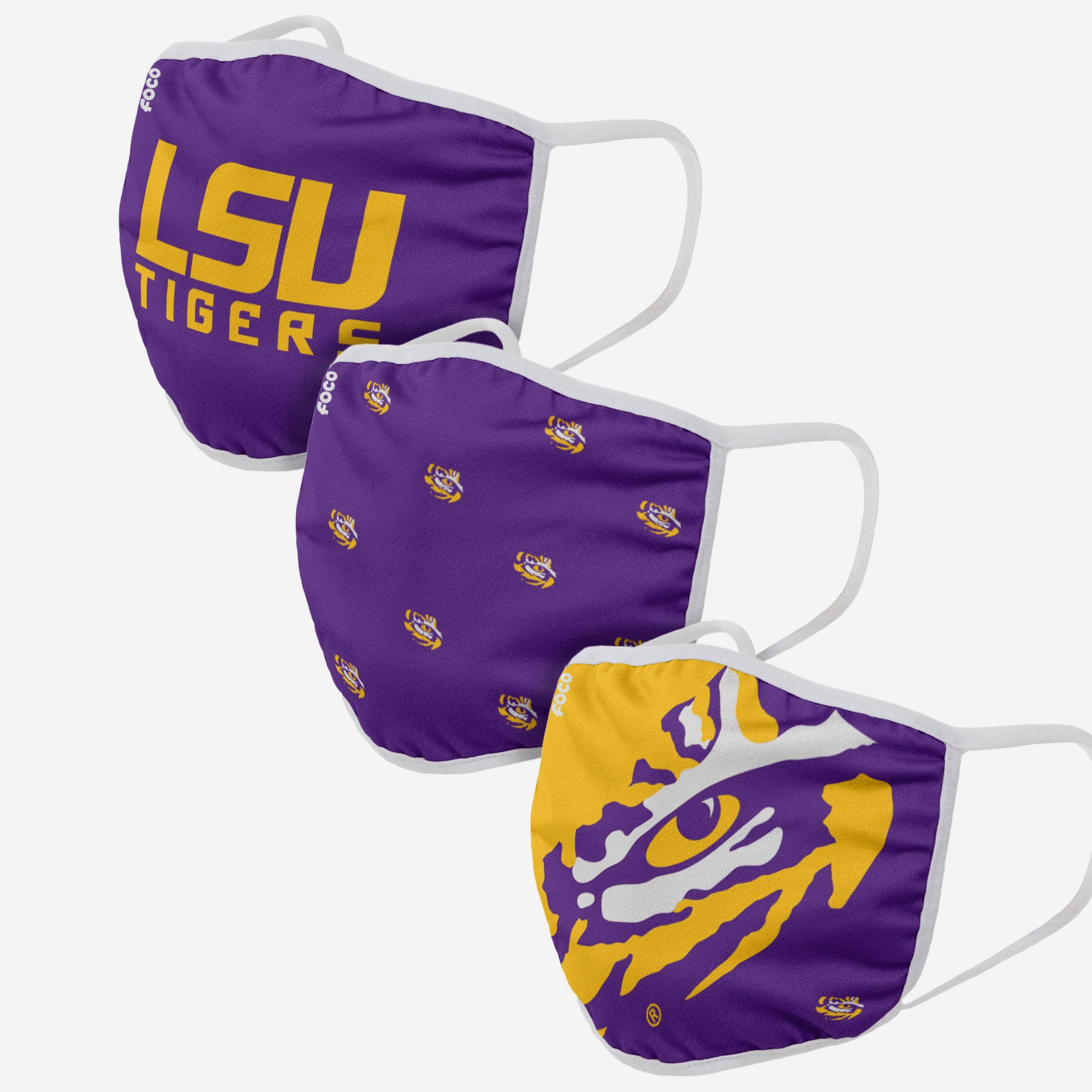LSU Tigers 3 Pack Face Cover FOCO