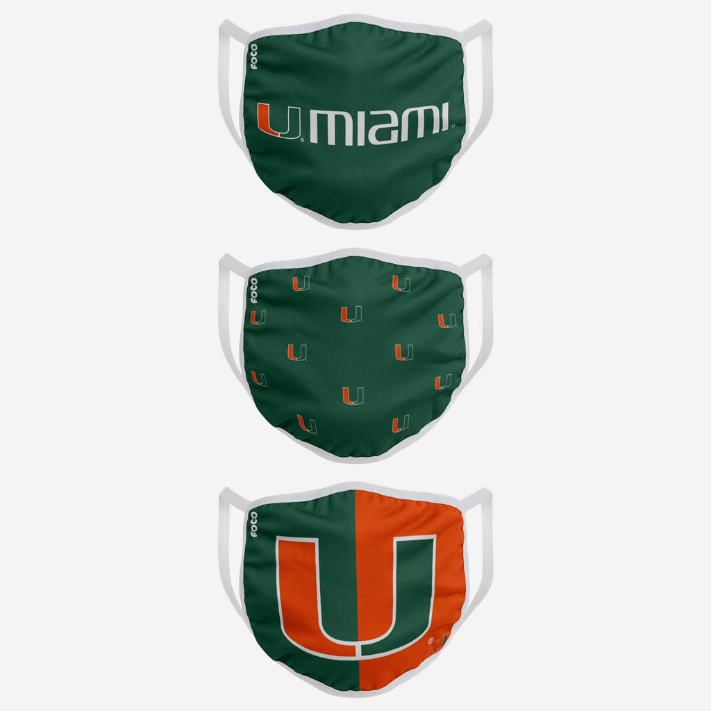 Miami Hurricanes 3 Pack Face Cover FOCO
