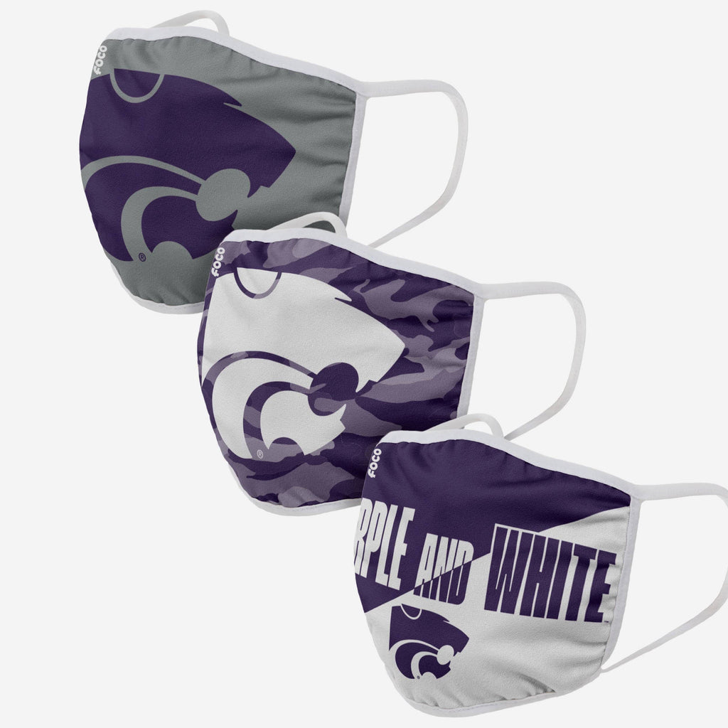 Kansas State Wildcats Super Fan 3 Pack Face Cover FOCO