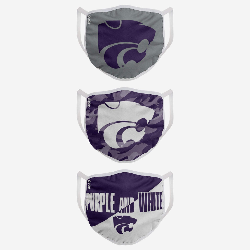 Kansas State Wildcats Super Fan 3 Pack Face Cover FOCO