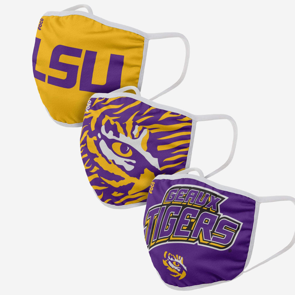 LSU Tigers Super Fan 3 Pack Face Cover FOCO