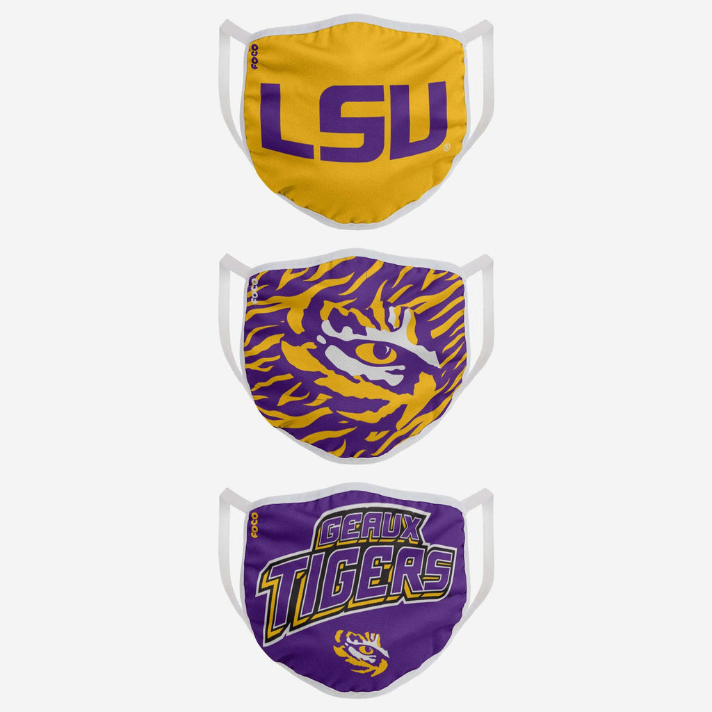 LSU Tigers Super Fan 3 Pack Face Cover FOCO