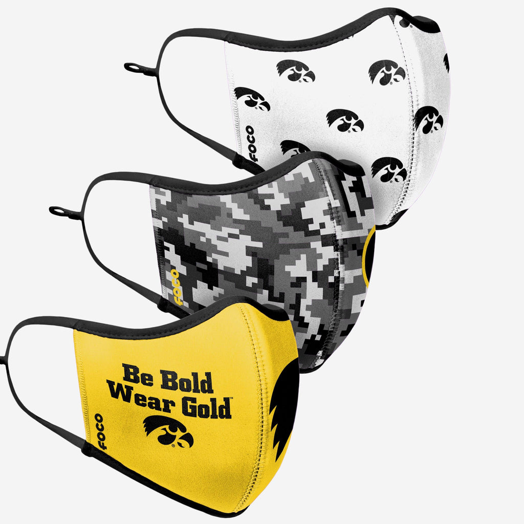 Iowa Hawkeyes Thematic Sport 3 Pack Face Cover FOCO