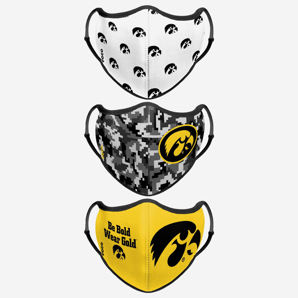 Iowa Hawkeyes Thematic Sport 3 Pack Face Cover FOCO