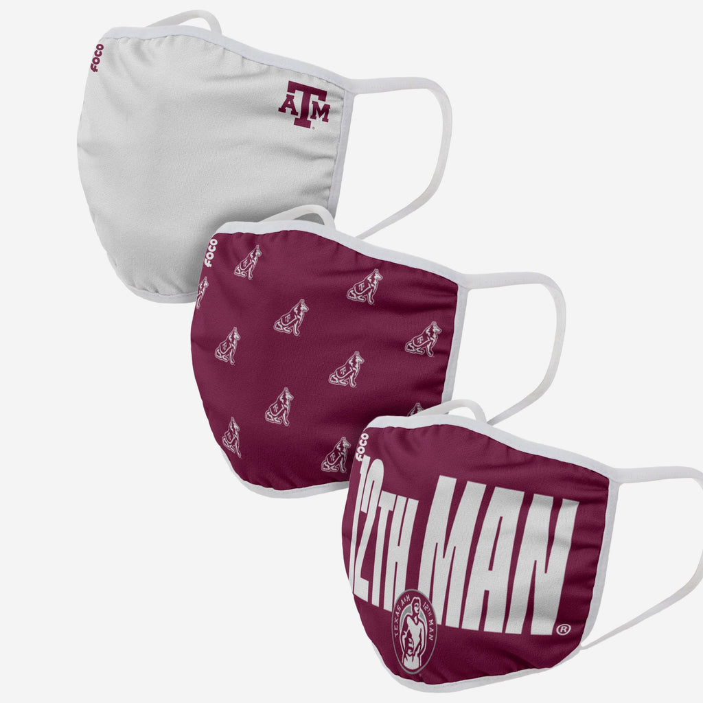 Texas A&M Aggies 12th Man Mascot 3 Pack Face Cover FOCO