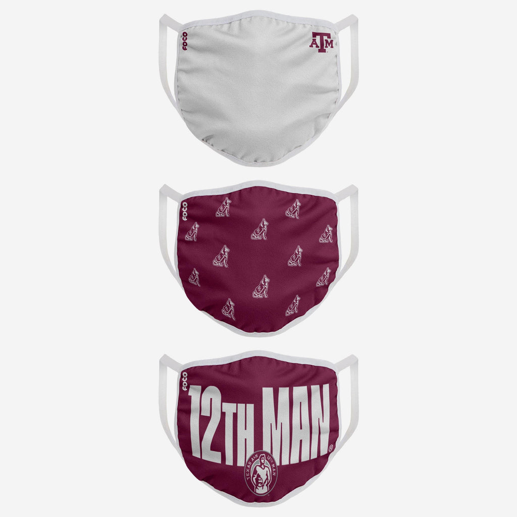 Texas A&M Aggies 12th Man Mascot 3 Pack Face Cover FOCO