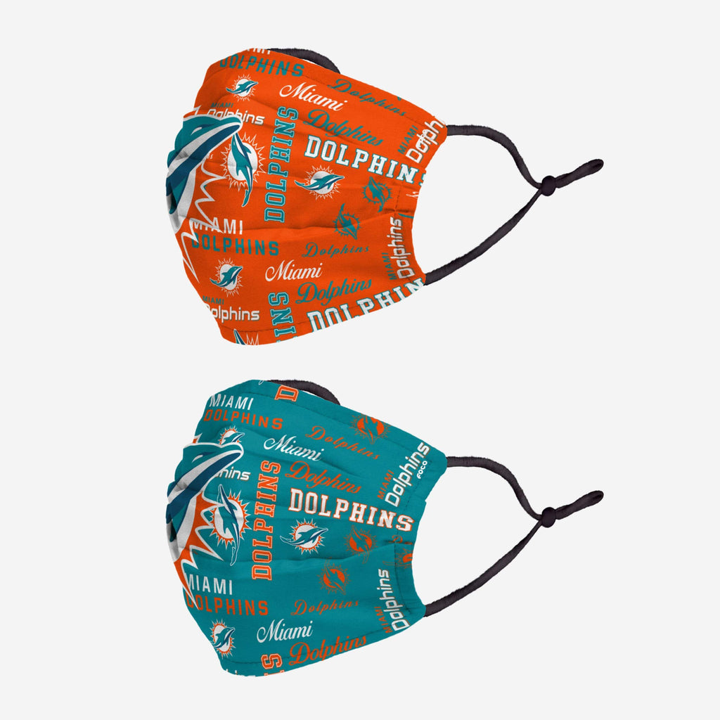 Miami Dolphins Logo Rush Adjustable 2 Pack Face Cover FOCO
