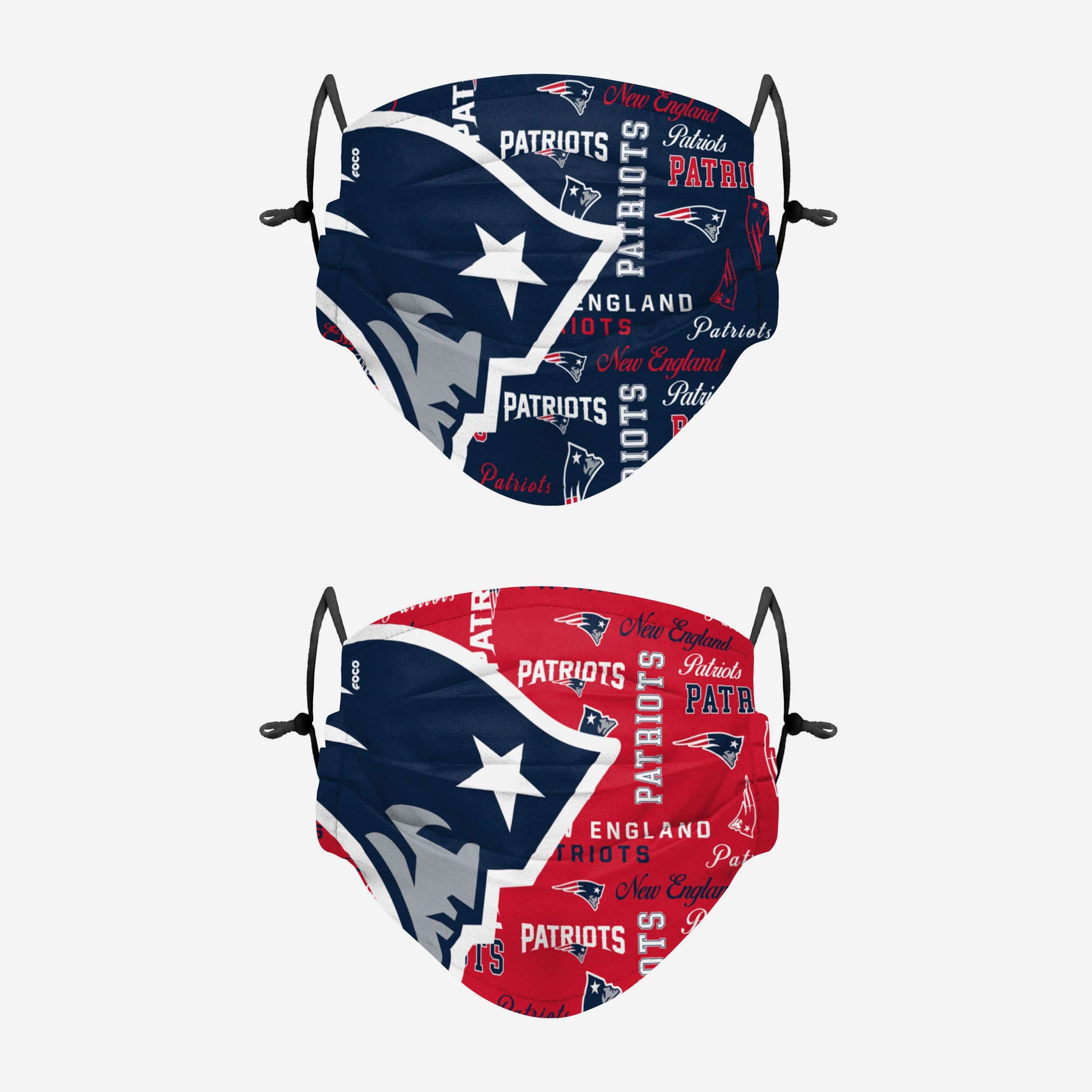 New England Patriots Logo Rush Adjustable 2 Pack Face Cover FOCO