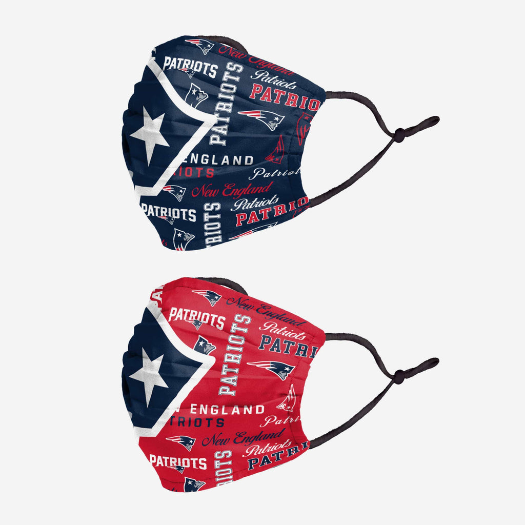New England Patriots Logo Rush Adjustable 2 Pack Face Cover FOCO