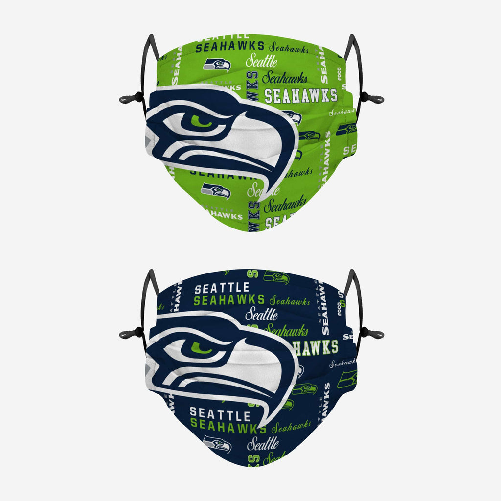 Seattle Seahawks Logo Rush Adjustable 2 Pack Face Cover FOCO