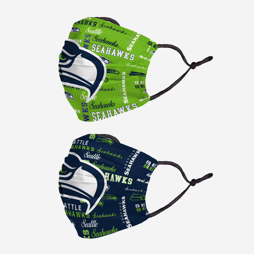 Seattle Seahawks Logo Rush Adjustable 2 Pack Face Cover FOCO