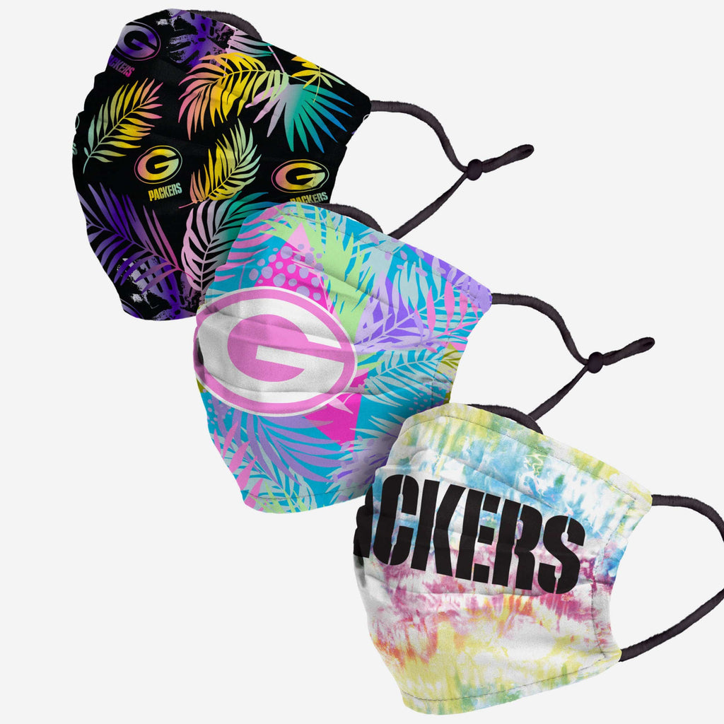 Green Bay Packers Neon Floral 3 Pack Face Cover FOCO