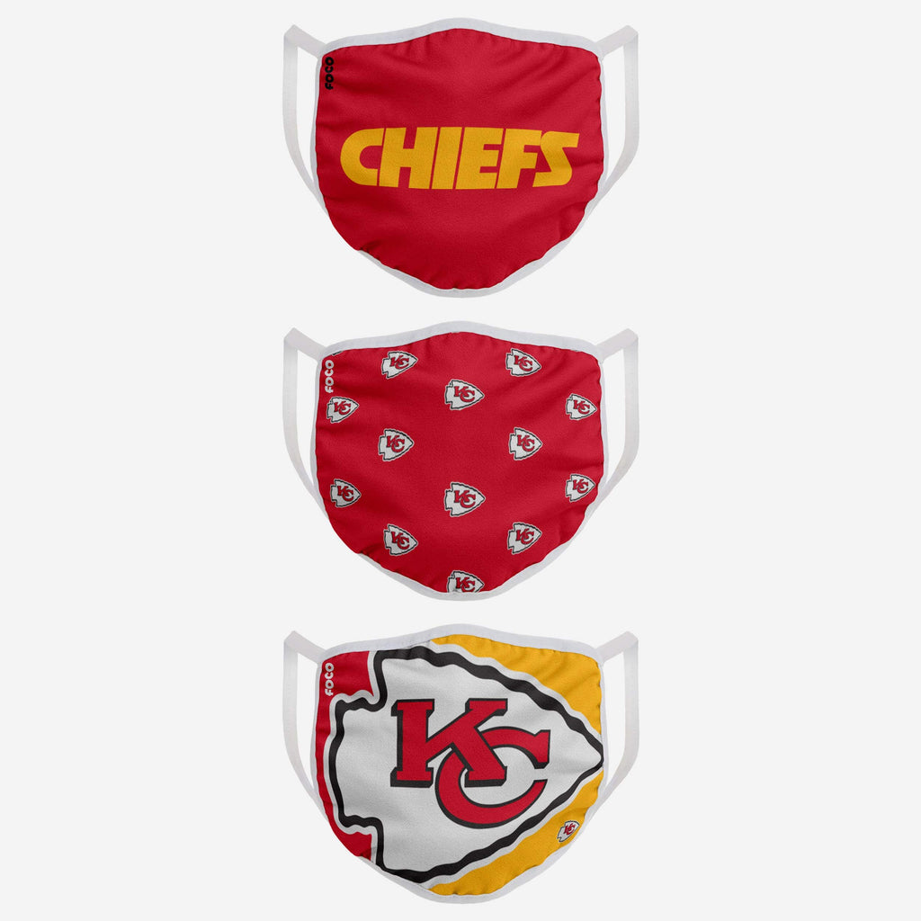Kansas City Chiefs 3 Pack Face Cover FOCO