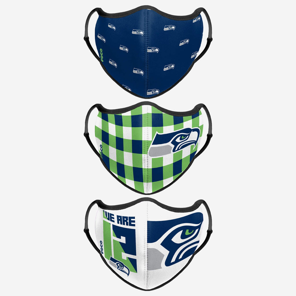 Seattle Seahawks Thematic Sport 3 Pack Face Cover FOCO