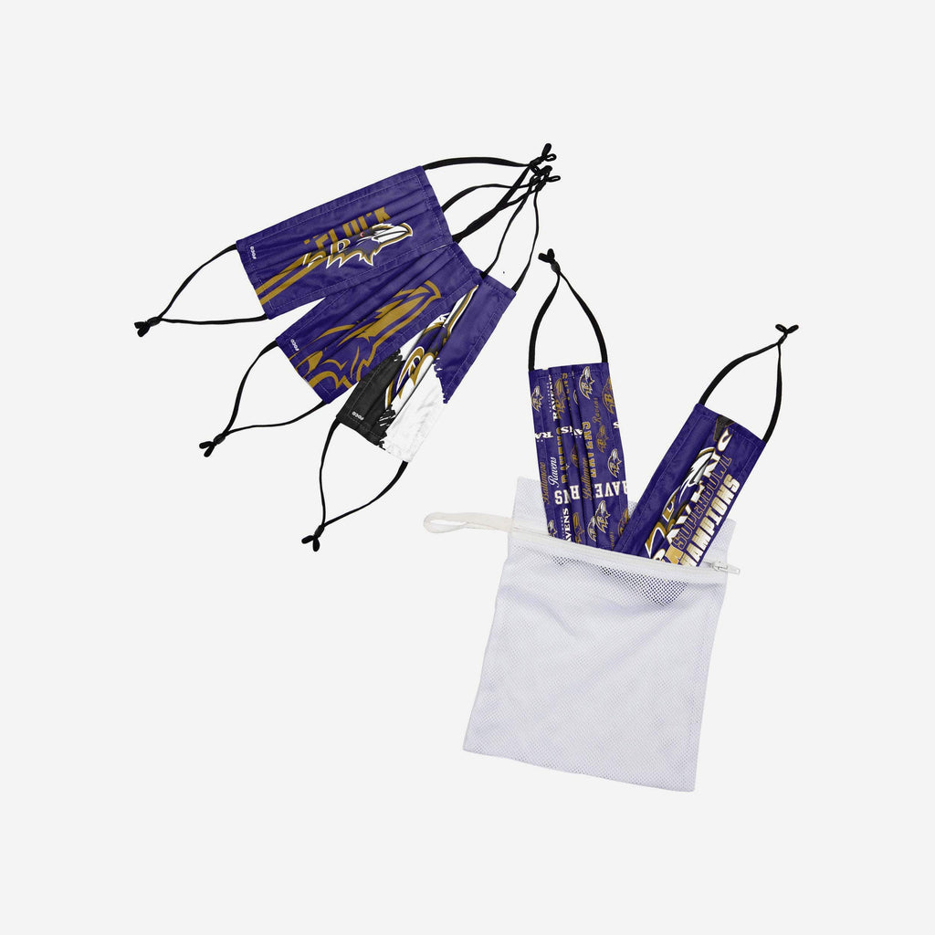 Baltimore Ravens Youth Rising Stars Adjustable 5 Pack Face Cover FOCO