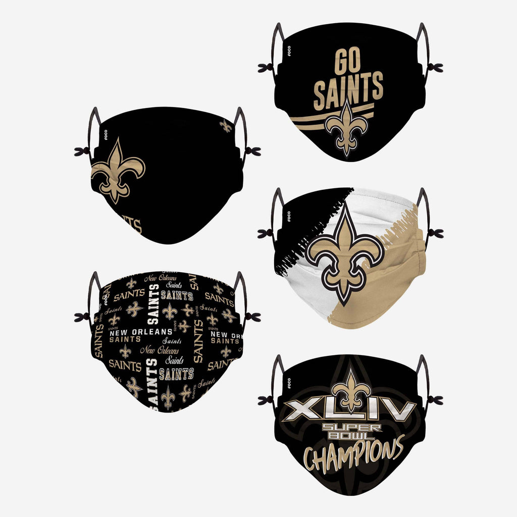 New Orleans Saints Youth Rising Stars Adjustable 5 Pack Face Cover FOCO