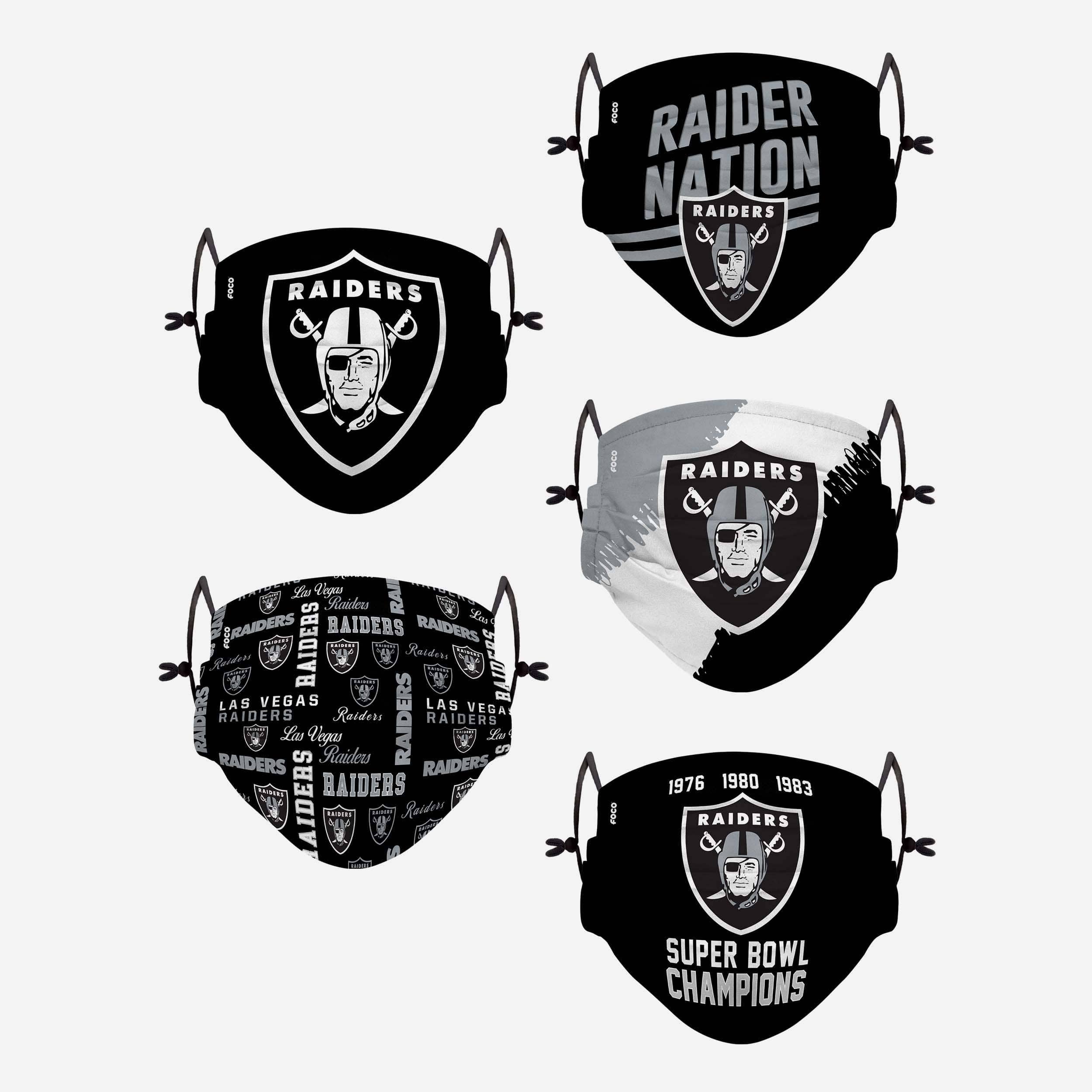 Las Vegas Raiders Youth Rising Stars Adjustable 5 Pack Face Cover FOCO