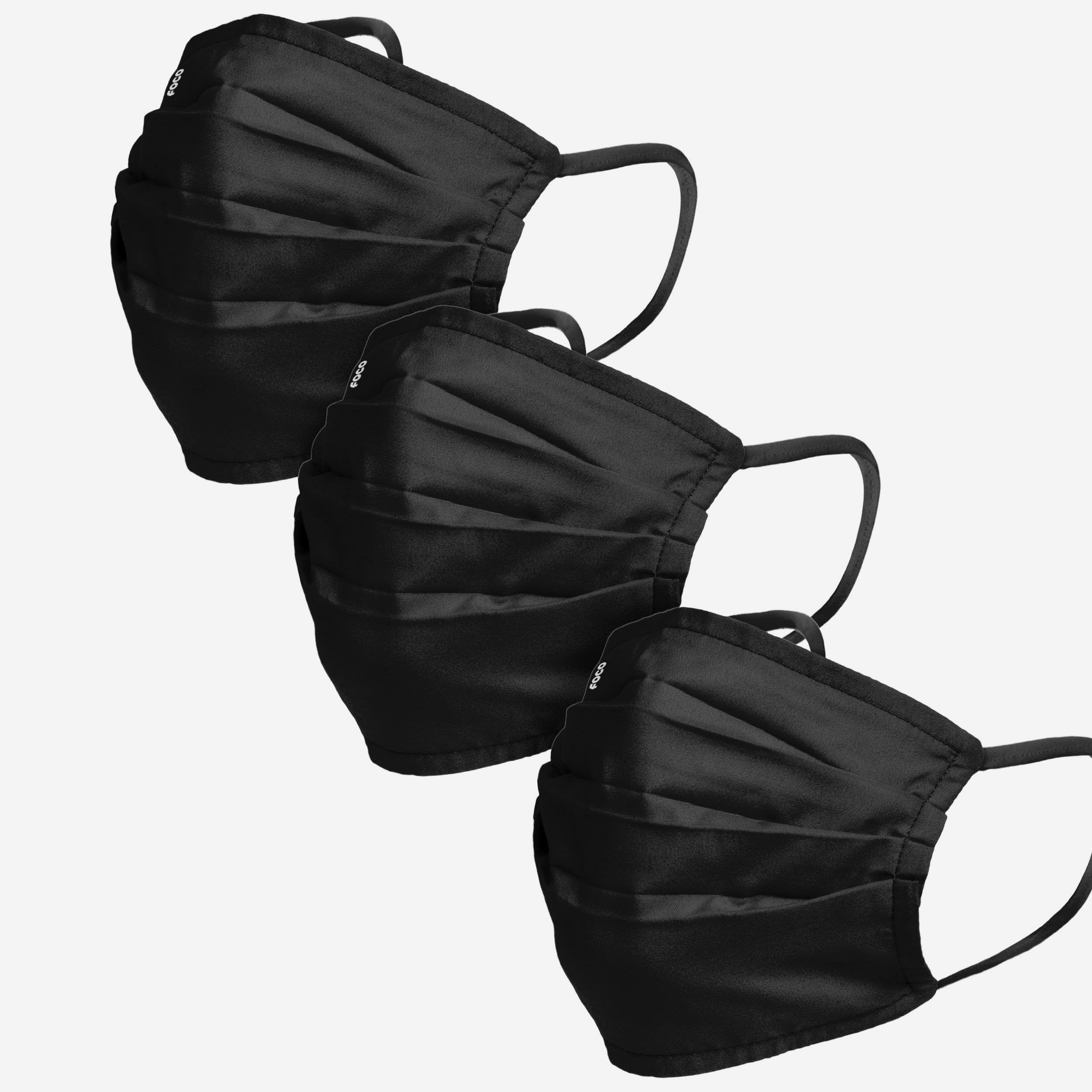 Solid Black Pleated 3 Pack Face Cover FOCO