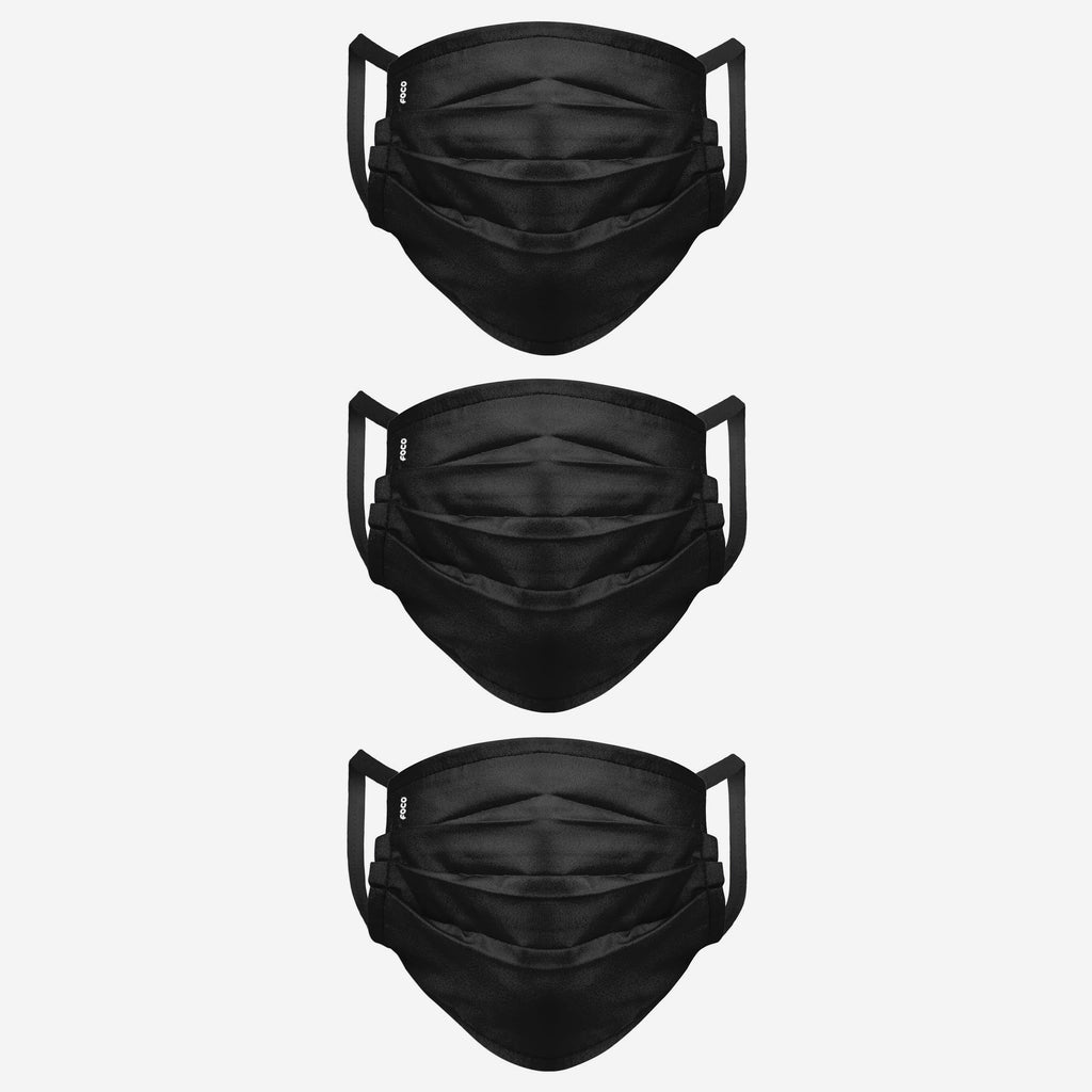 Solid Black Pleated 3 Pack Face Cover FOCO