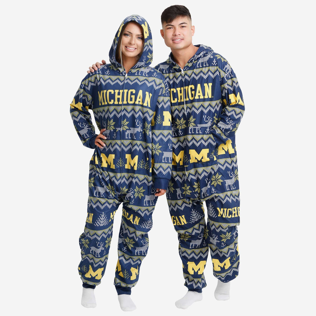 Michigan Wolverines Ugly Pattern One Piece Pajamas FOCO